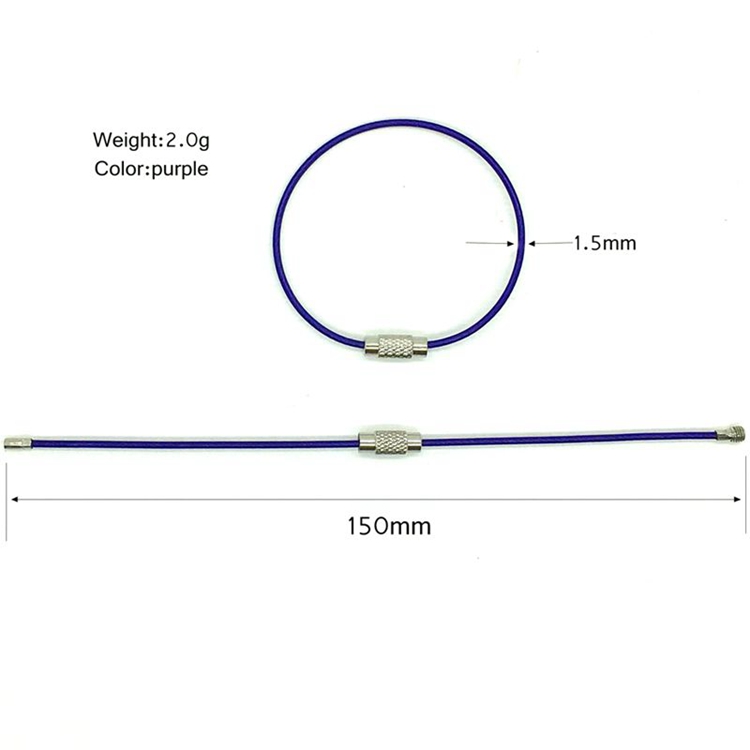 Purple Stainless Steel PVC Coated Wire Rope Keychains - ewangwirekeychains